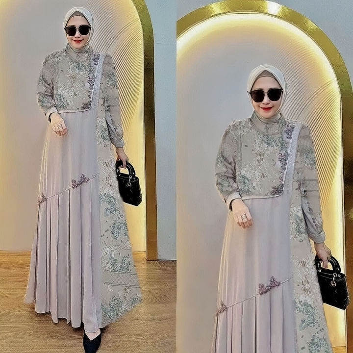 Gamis Sabrina Jumbo Terbaru Motif Floral Elegan dengan Lengan Panjang ...