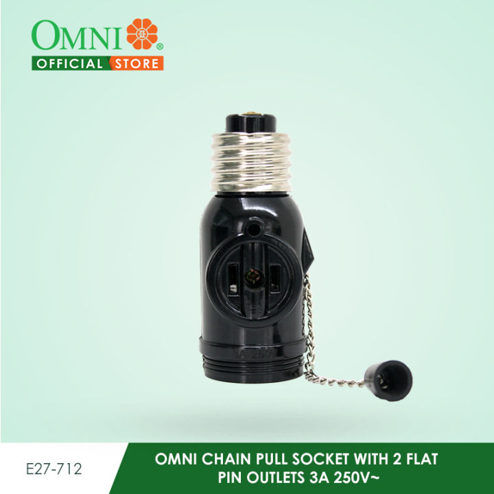 OMNI Chain Pull Socket with 2 Flat Pin Outlets 3A 250V~ - E27-712-PK ...