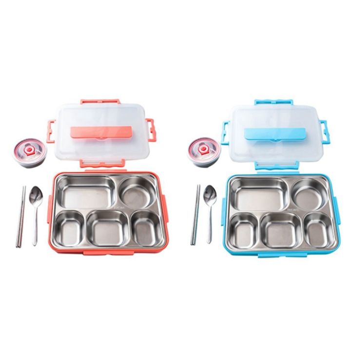 5 Compartments Lunch Box Stainless Steel Leak-Proof Bento Boxes Soup ...