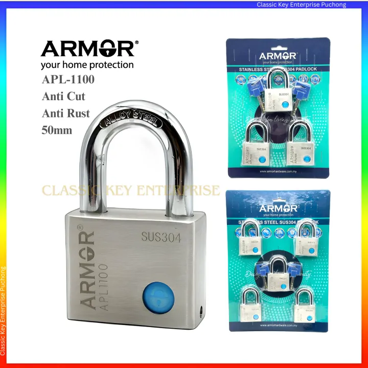 ARMOR Padlock Size 50mm Model APL-1100 Stainless Steel SUS304 (Anti Cut ...