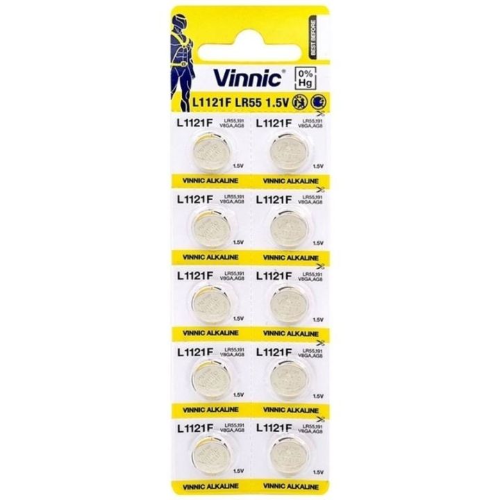 ถ่านกระดุม Vinnic L1121F, AG8, LR55, LR1120, LR1121 1.5V Alkaline ...