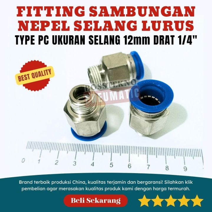 FITTING PNEUMATIC CONNECTOR SAMBUNGAN LURUS SELANG 12mm DRAT 1/4 IN ...