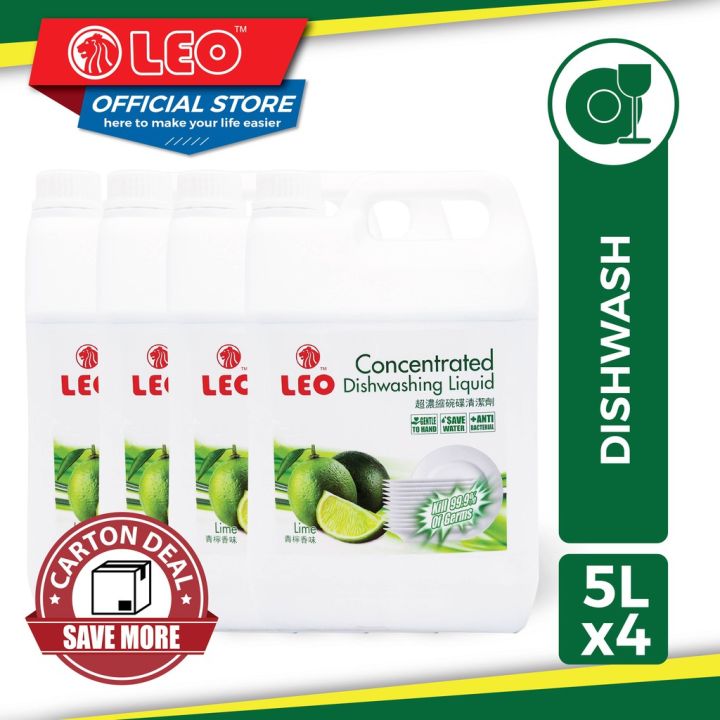 [Carton Deal] Leo Concentrated Dishwashing Liquid LIME (5l x 4) | Lazada