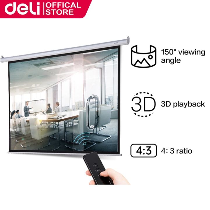 Deli 43 100 Inch Projector Screen with Electric Remote Control ...
