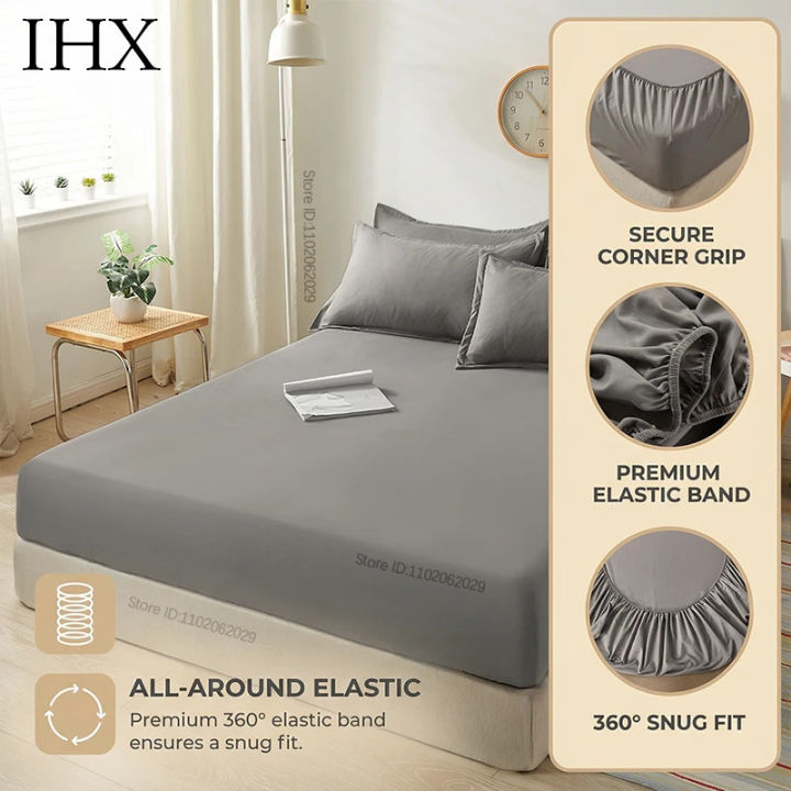 DSFLY IHX Fitted Bed Sheet with Elastic Band Solid Color Mattress Cover ...
