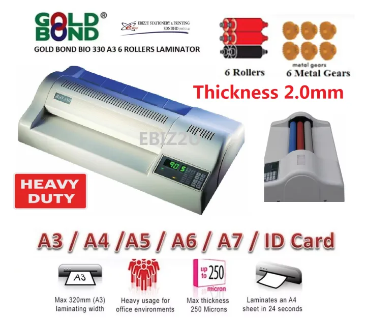 GOLD BOND BIO 330D A3 6 ROLLERS HEAVY DUTY LAMINATOR MACHINE - 2.00mm ...