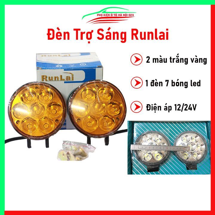 Bộ 2 đèn trợ sáng Runlai 7 mắt tròn 11cm cho xe máy, ô tô, máy xúc, máy ...