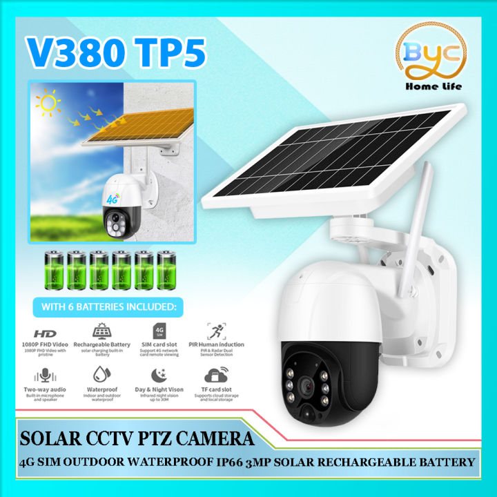 V380 TP5 Solar CCTV PTZ Camera 4G SIM Outdoor Waterproof IP66 3MP Solar Rechargeable Battery ...