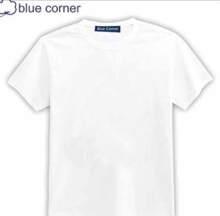 BLUE CORNER WHITE PLAIN T SHIRT ROUND NECK FOR MEN AND WOMEN UNISEX ...
