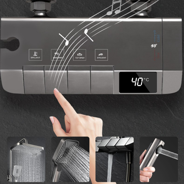 bath shower set | 4 functions brushed metal Grey Keypad Piano key ...