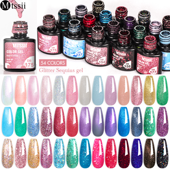 MTSSII 54 Colors 6ml Glitter Gel Nail Polish Semi Permanant UV/LED Gel ...
