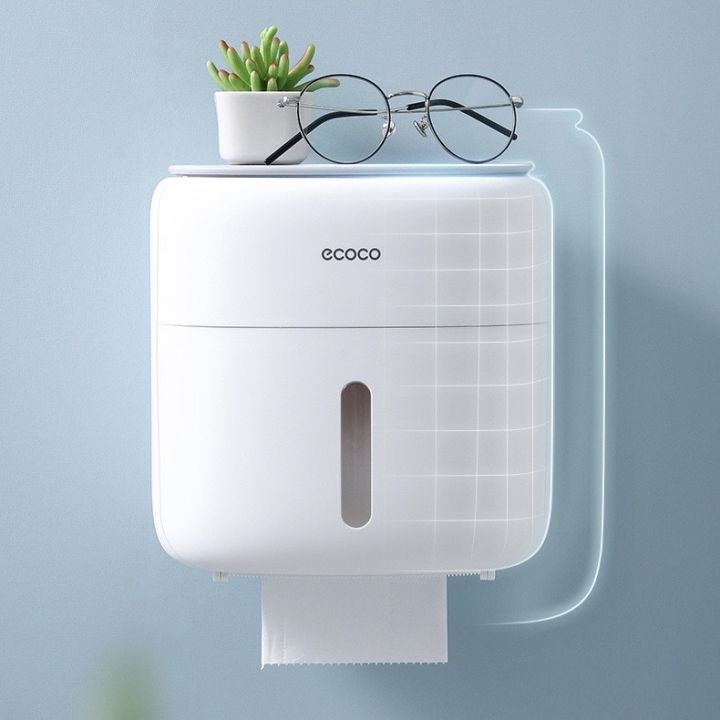 HOME818 กล่องใส่ทิชชู กล่องทิชชู่อเนกประสงค์ กันน้ำ ติดผนังไม่ต้องเจาะ มี2แบบให้เลือก ECOCO ...