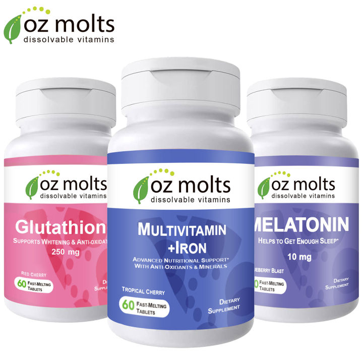 Ozmolts Multivitamin + Iron chewables Glutathione Melatonin Dissolving ...