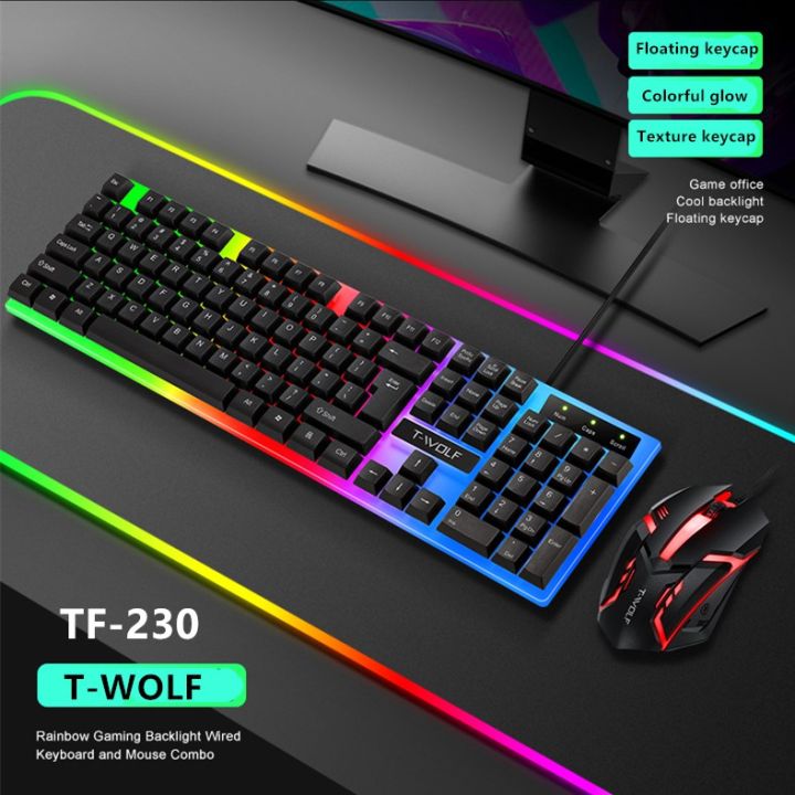AC Electronic T-WOLF TF230 Rainbow LED Gaming Keyboard And Mouse Combo ...