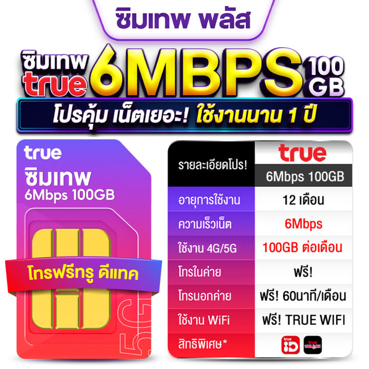 เบอร์สวย ชุดที่ 1 ซิมเทพ 6Mbps 100GB ซิมรายปี เน็ตแรง 6Mbps รับเน็ตเดือนละ 100GB/เดือน โทรฟรีใน ...