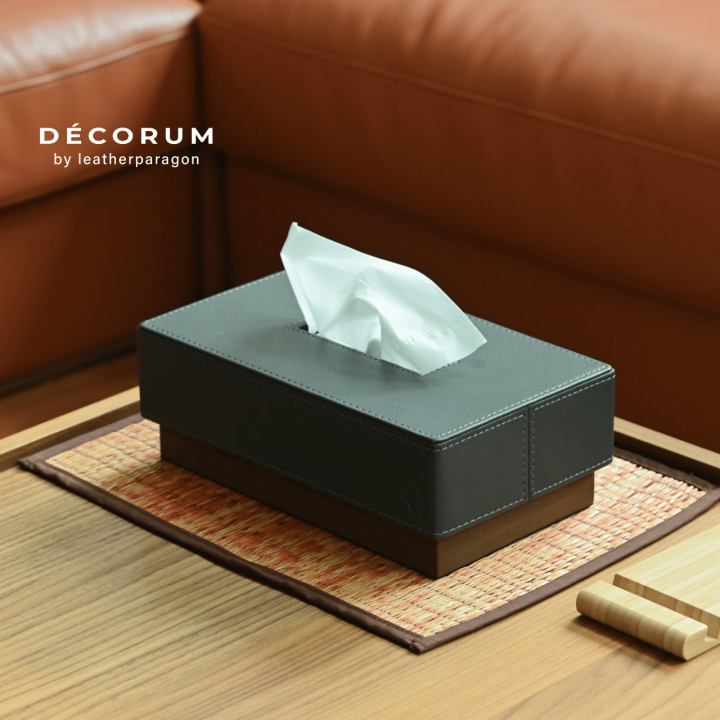 Decorum - Tissue Box with Wood-based - กล่องหนังใส่ทิชชู่ฐานไม้ ตกแต่ง ...