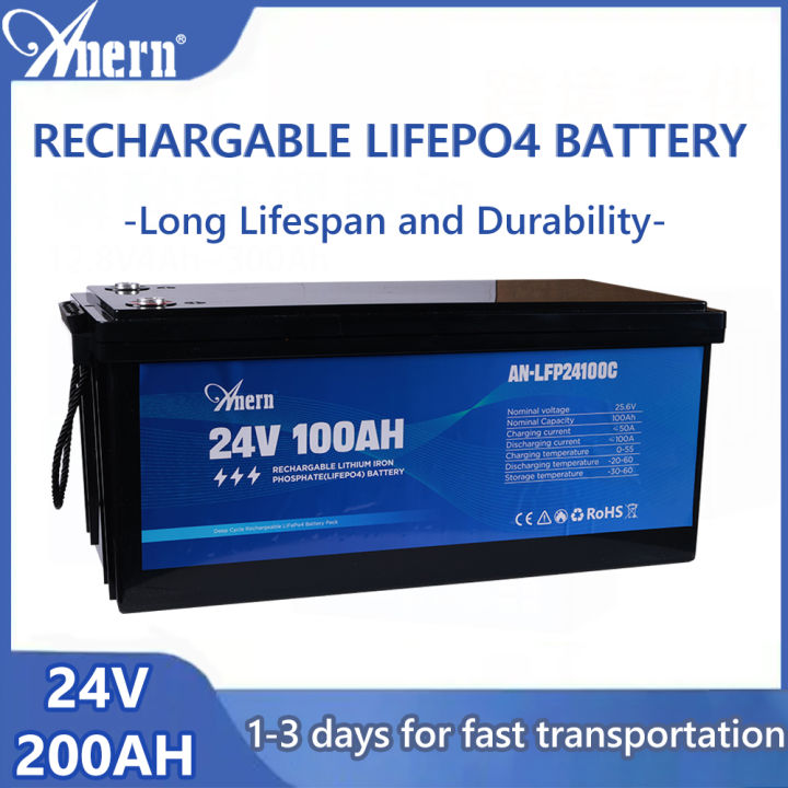 Anern 12V/24V 100AH/200AH Lithium Battery LiFePO4 Deep Cycle ...