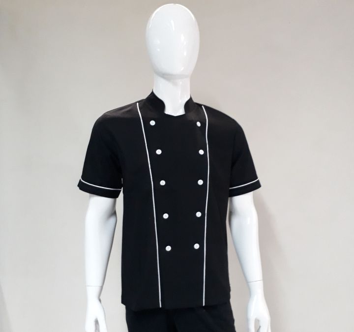 Chef Wear PANAMA Baju Koki SS Hitam Piping Putih | Lazada Indonesia