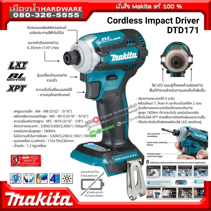 Makita รุ่น DTD171Z สว่านไขควงกระแทก DTD171 ไขควงอิมแพคไร้สาย (เครื่อง ...