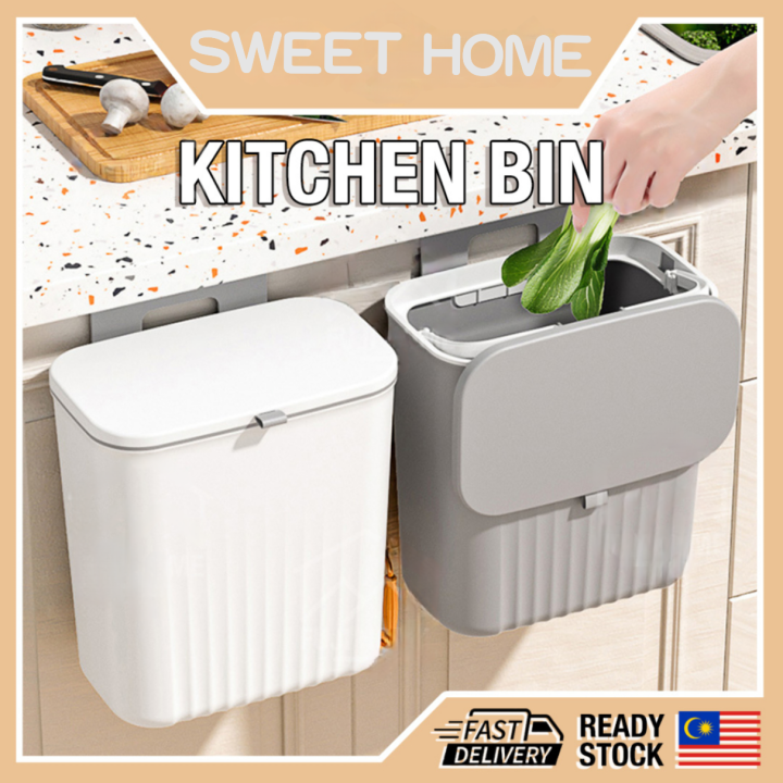 🏠READY STOCK🏠 Wall Mounted Rubbish Bin 9L Trash Garbage Waste Tong ...