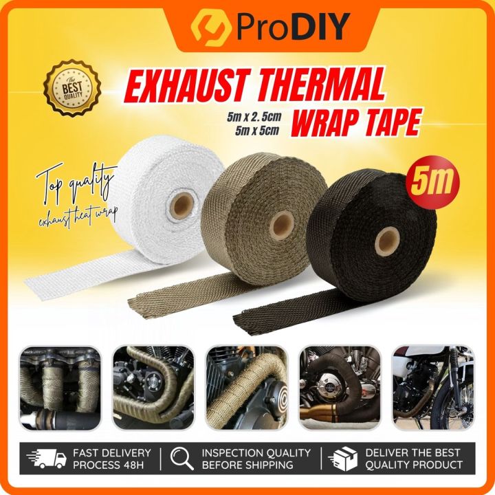 5M Exhaust Wrap Tape 5cm / 2.5cm Glass Fiber Insulation Heat Resistant ...