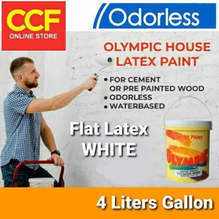 Olympic House Paint Flat Latex White Odorless 4 Liters / 1 Gallon ...