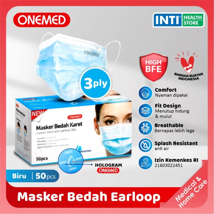 Onemed | Masker Karet 3 Ply Earloop | Masker Earloop Medis | Box ...