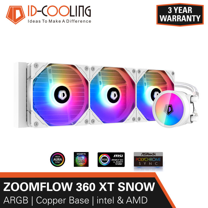 ID-COOLING ZoomFlow 360 XT SNOW, CPU AIO , 360mm Radiator, RGB Pump and 3*12cm Fan, ARGB ...