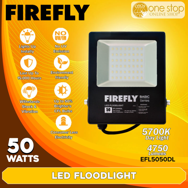 Firefly Pro Floodlight 50W Outdoor Basic Series Daylight FIREFLY EFL5050DL •OSOS• | Lazada PH