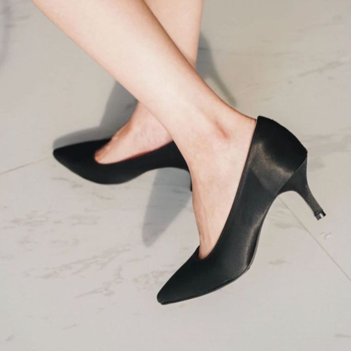 Machcha - Black satin heels 2" | Lazada.co.th