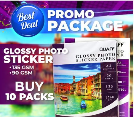 [PROMO 10 PACKS] A4 Size 135/90 gsm Quaff Glossy Photo Sticker Paper ...