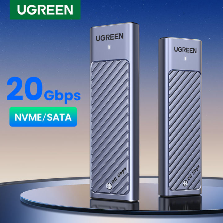 เคส M2 UGREEN M.2อะแดปเตอร์ SATA เอสเอสดี NVMe 20Gbps 3.2 Gen2 USB C แผงกั้นภายนอกรองรับคีย์ M ...