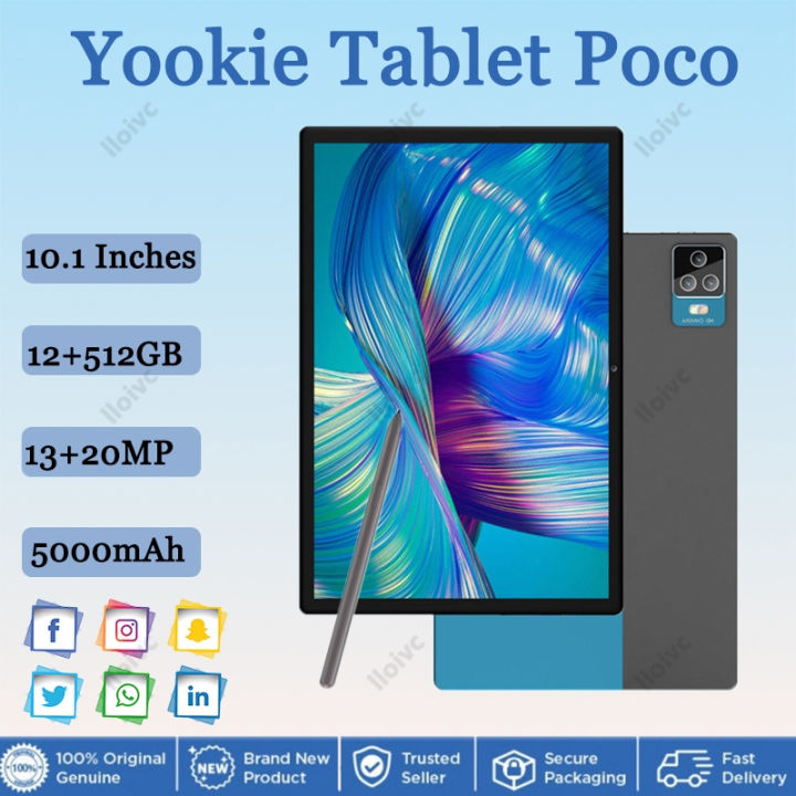 Yookie Poco Newest Android 13 Tablet Android 12+512G 10" inches Dual Camera w/ Bluetooth & 5G ...