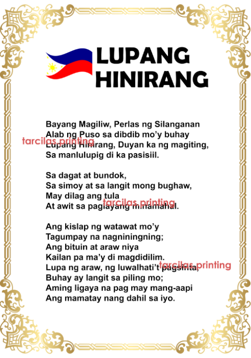 Lupang Hinirang Chart A4 Laminated High Print Quality | Lazada PH