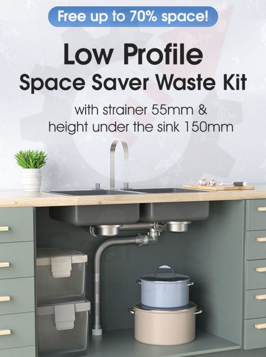 [Space Saver / Low Profile] Sink Drain Waste Pipe Kit with Transparent ...