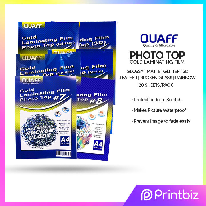 QUAFF Photo Top (Cold Laminating Film) Glossy | Matte | Glitter | 3D ...