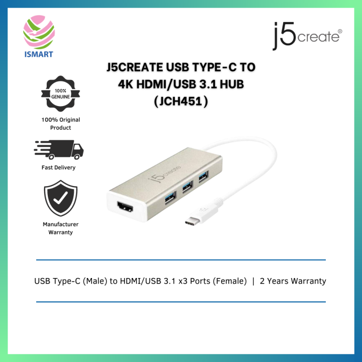 J5Create Converter and Hub JCH451 USB Type-C to 4K HDMI/USB 3.1 with ... J5Create Converter and Hub JCH451 USB Type-C to 4K HDMI/USB 3.1 with ...