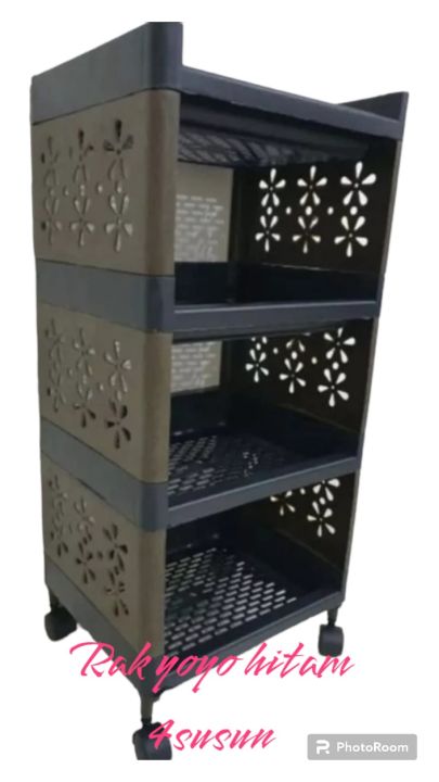 Rak Yoyo 4 Susun | Rak Serbaguna Plastik 4 Susun - Hitam, Ada roda ...