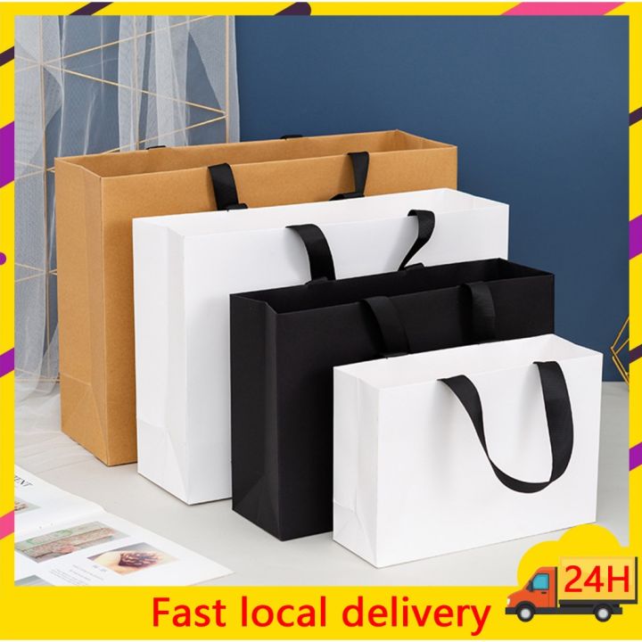 DSG 1Pcs Flat Rope Paper Bag Gift Craft Paper Gift Plain Handle High ...