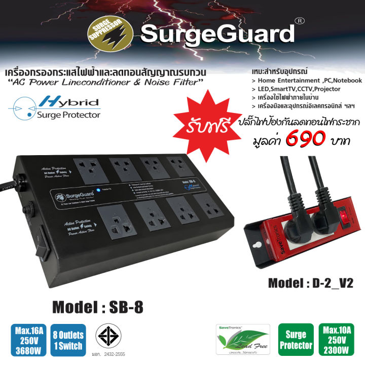 1แถม1 SurgeGuard :เครื่องกรองกระแสไฟฟ้าและลดทอนสัญญาณรบกวน รุ่น SB-8 ...