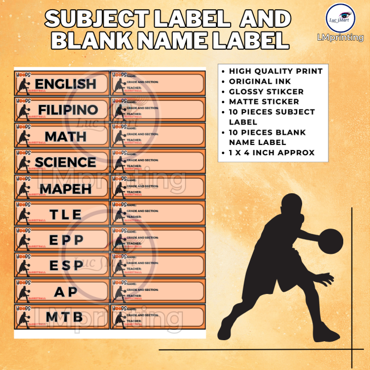 LUCSMART printsNcrafts BASKETBALL PLAYER THEMED Subject and Name Label ...