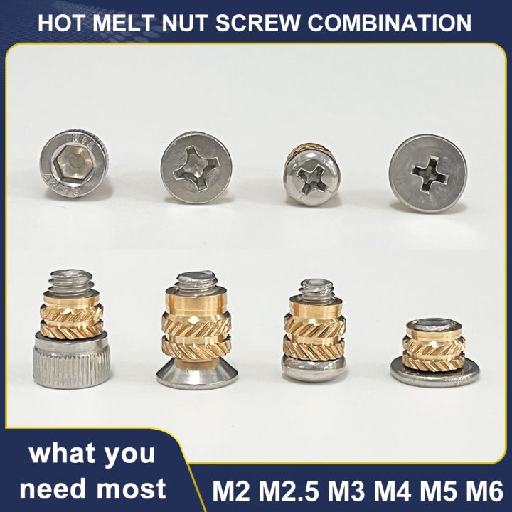 M2 M2.5 M3 M4 M5 M6 Brass Heat Threaded Insert Nut and Screw Bolt Set ...
