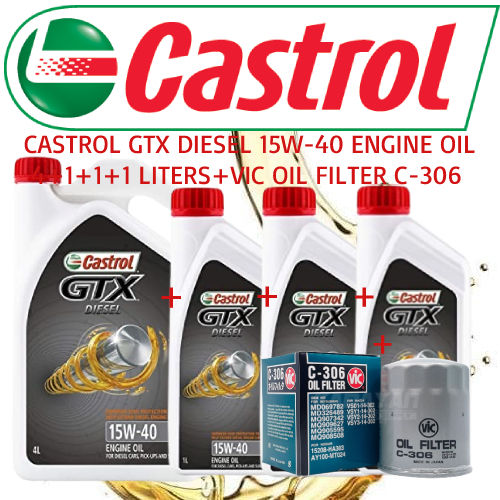 Castrol GTX Diesel 15W-40 Engine Oil 7 Liters+Vic Oil Filter C-306 ...