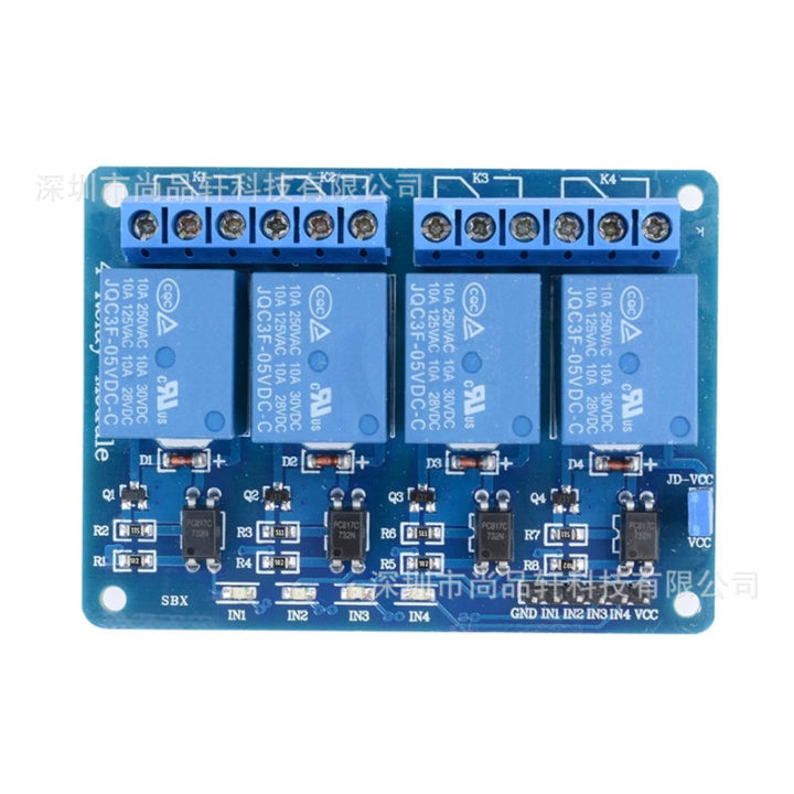 4-Way Relay Module 5V Blue Plate Optocoupler Isolated Side Row Pin Plc ...