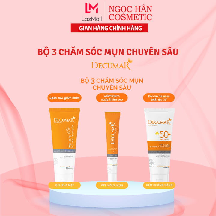 Combo 3 sản phẩm ngừa mụn toàn diện Decumar Advanced (Gel rửa mặt+Gel ...