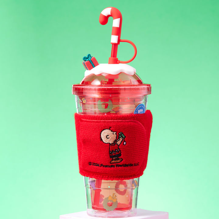 MINISO Snoopy Christmas Party Series Cup Cover Double-layer Plastic Cup ...