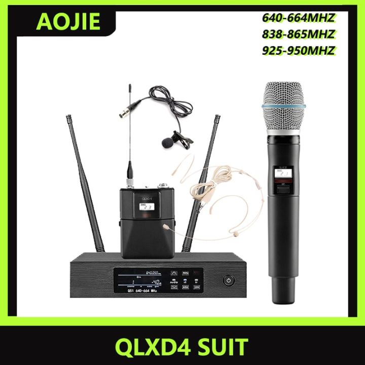 AOJIE ชุดไร้สาย QLXD4คาราโอเกะการแสดงบนเวทีระดับมืออาชีพ UHF High-Felity | Lazada.co.th