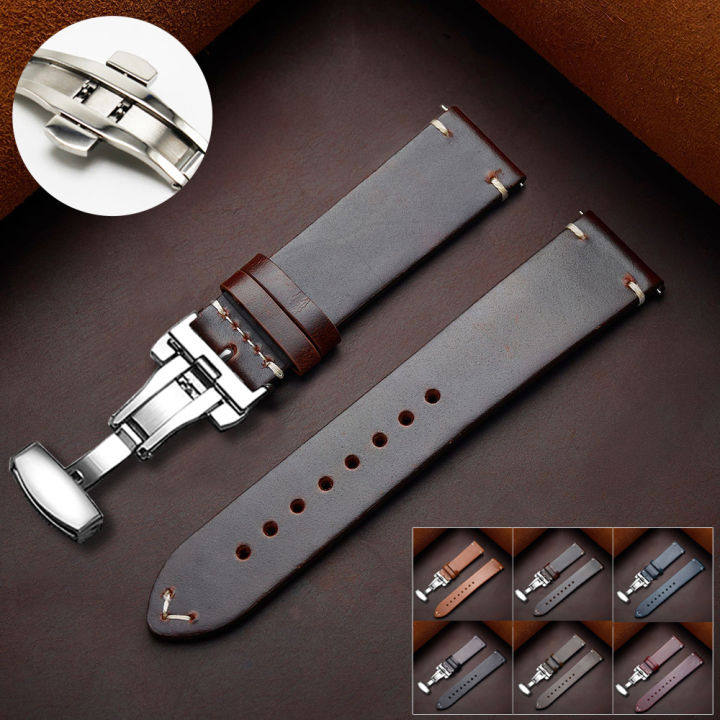 Watch Strap 18mm 19mm 20mm 21mm 22mm 24mm Oil Wax Genuine Calfskin ...