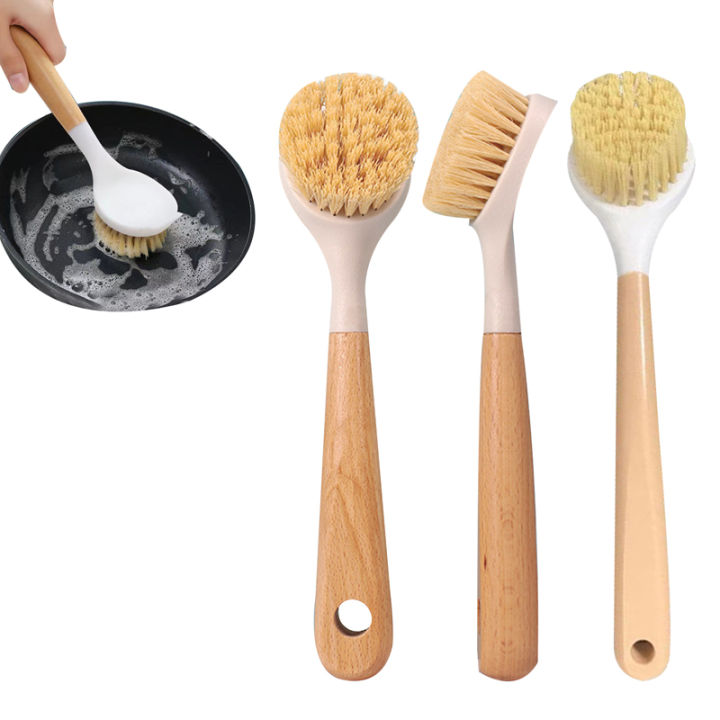 Bamboo Dish Scrub Brush Soap Dish Kitchen Wooden Dish Scrubber Cleaning ...