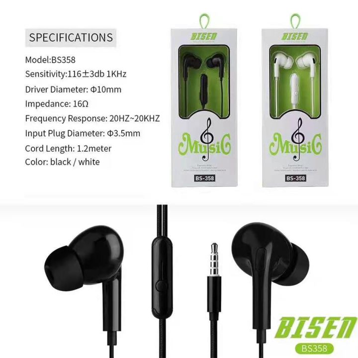 headphone BISEN BS 358 Universal Earphones Stereo HiFi Sound Headset ...